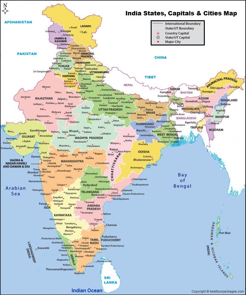 Cities Map of India with States, Capitals & Tourist Places - Best Tour ...